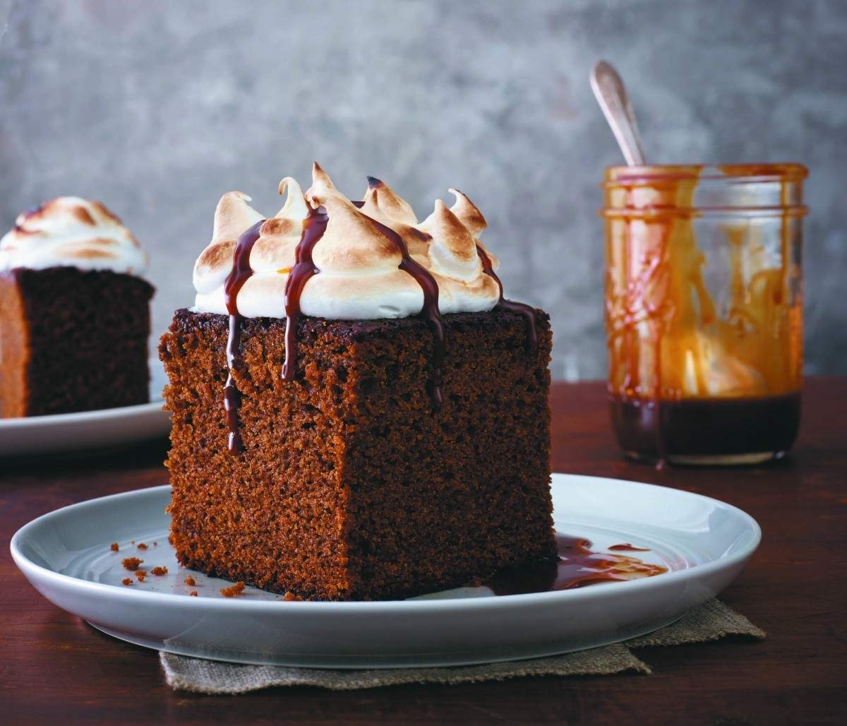 Ginger stout cake with orange meringue and coffee caramel | Eat North