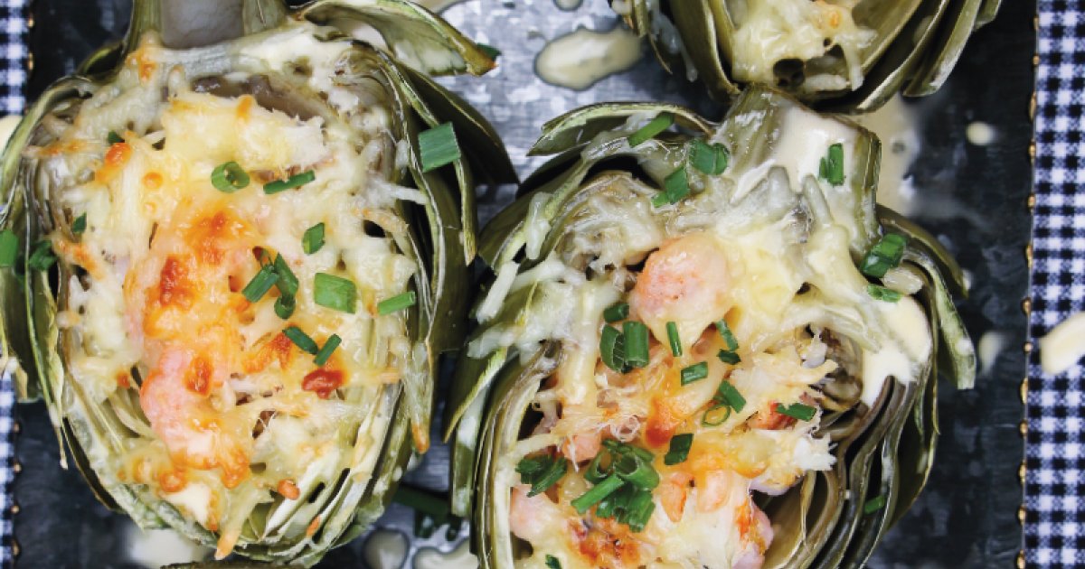An easy recipe for seafood-stuffed artichokes from "The Krause Berry ...